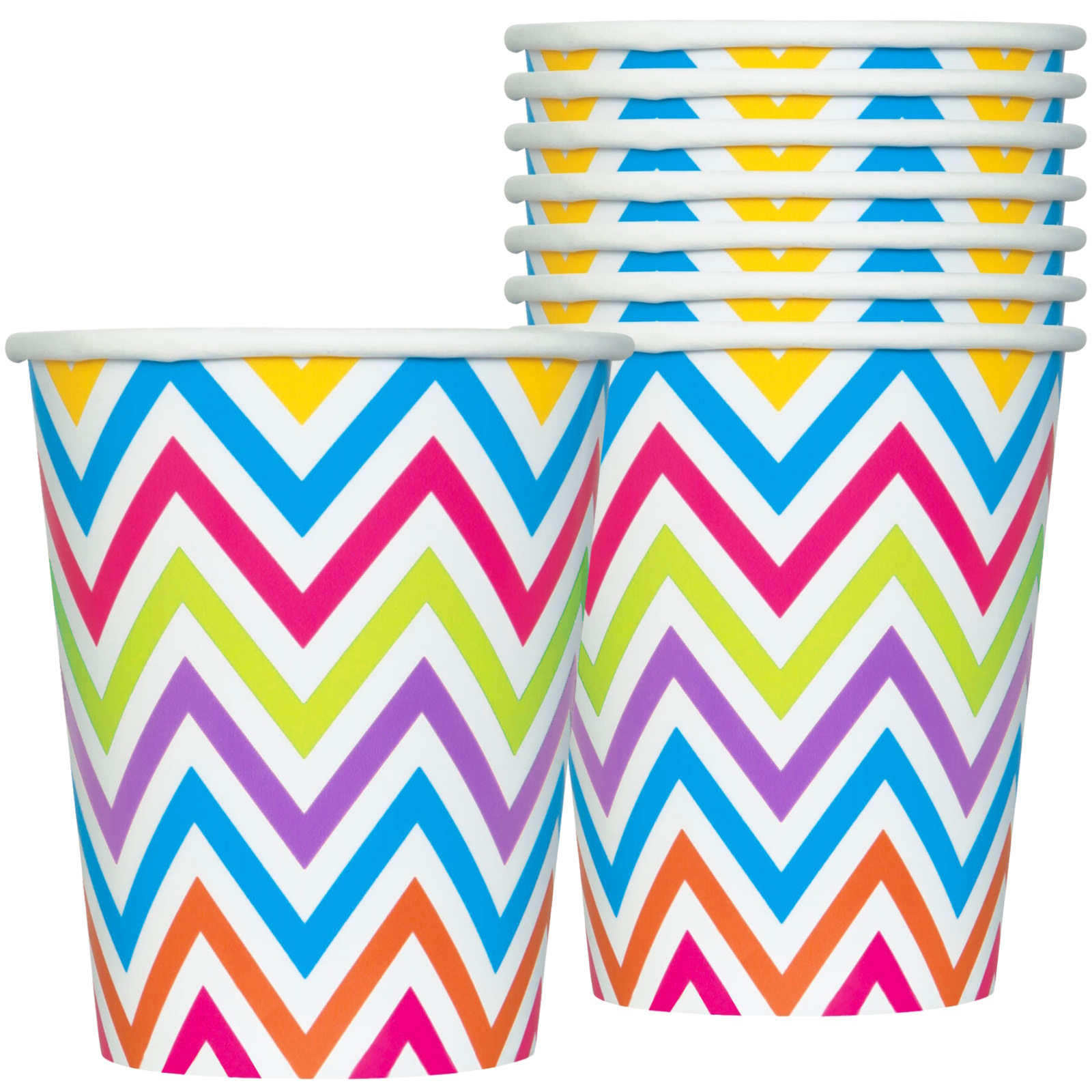 Rainbow Chevron Paper Cups (Pack of 8) - Discount Party Supplies
