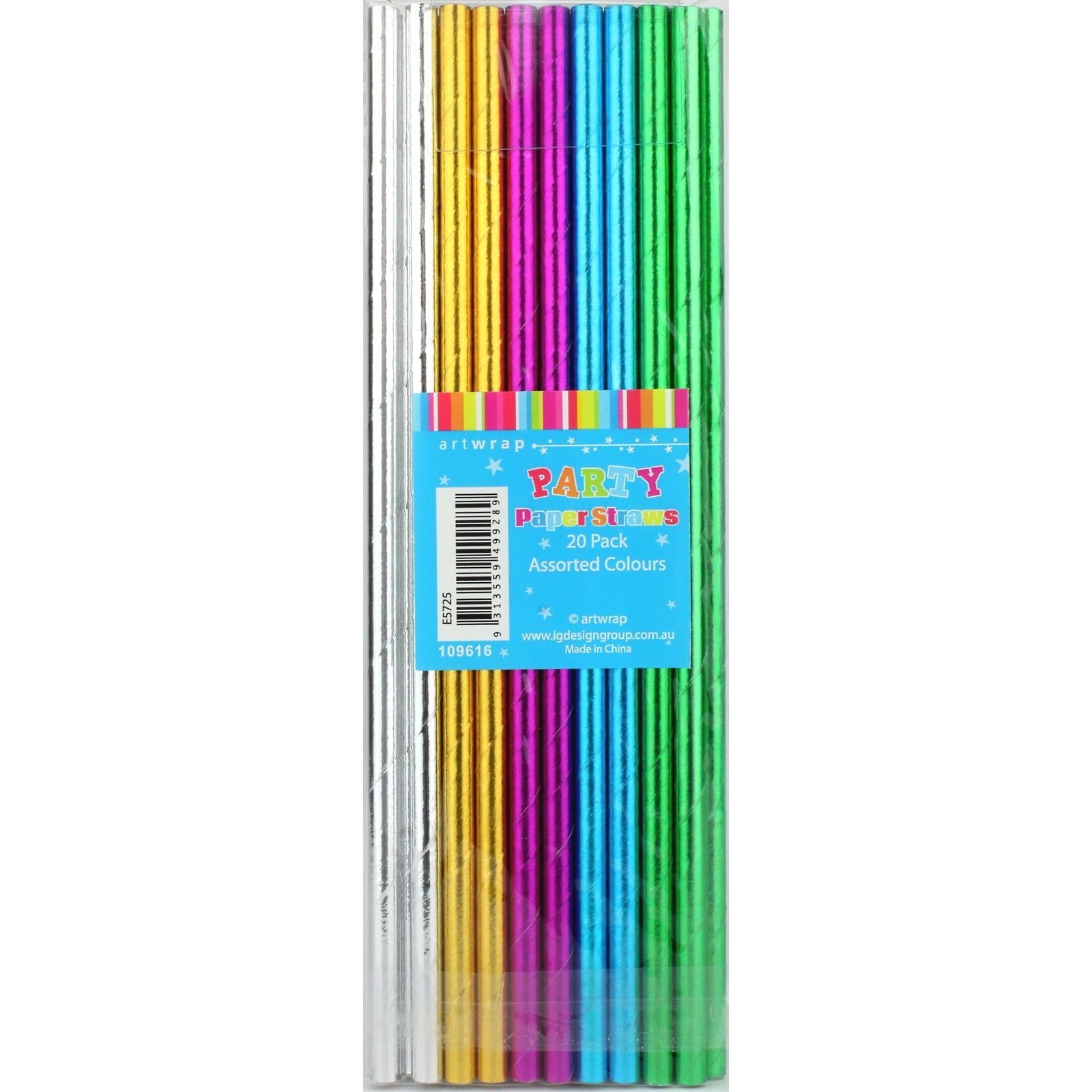 Foil Coloured Paper Straws (Pack of 20) - Discount Party Supplies
