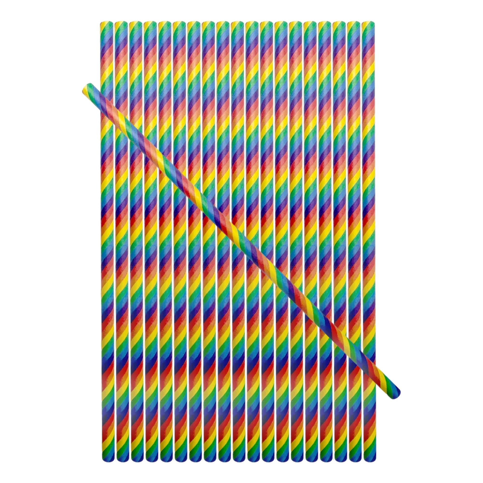 Rainbow Striped Paper Straws (Pack of 20) - Discount Party Supplies