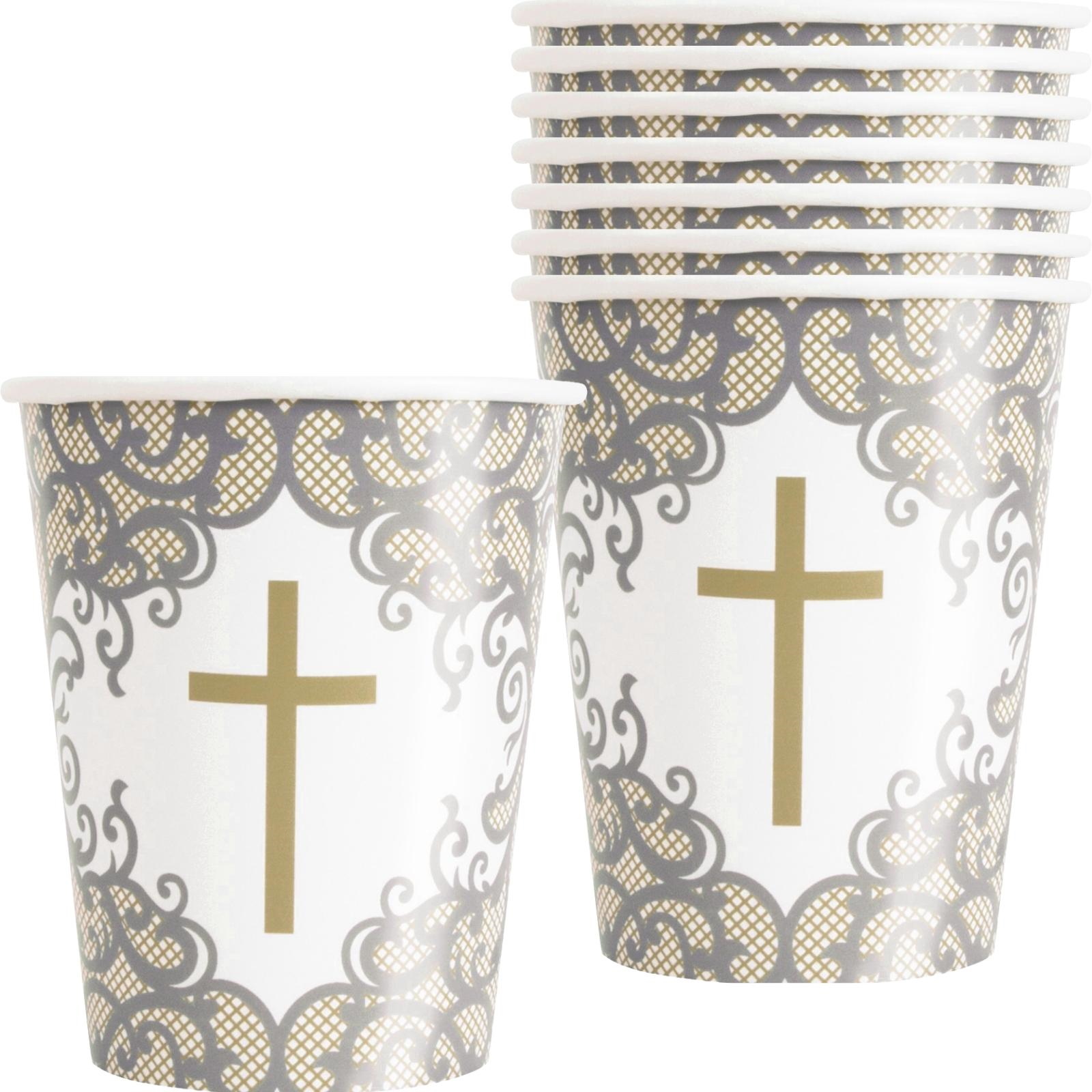 Fancy Gold Cross Paper Cups (Pack of 8) - Discount Party Supplies