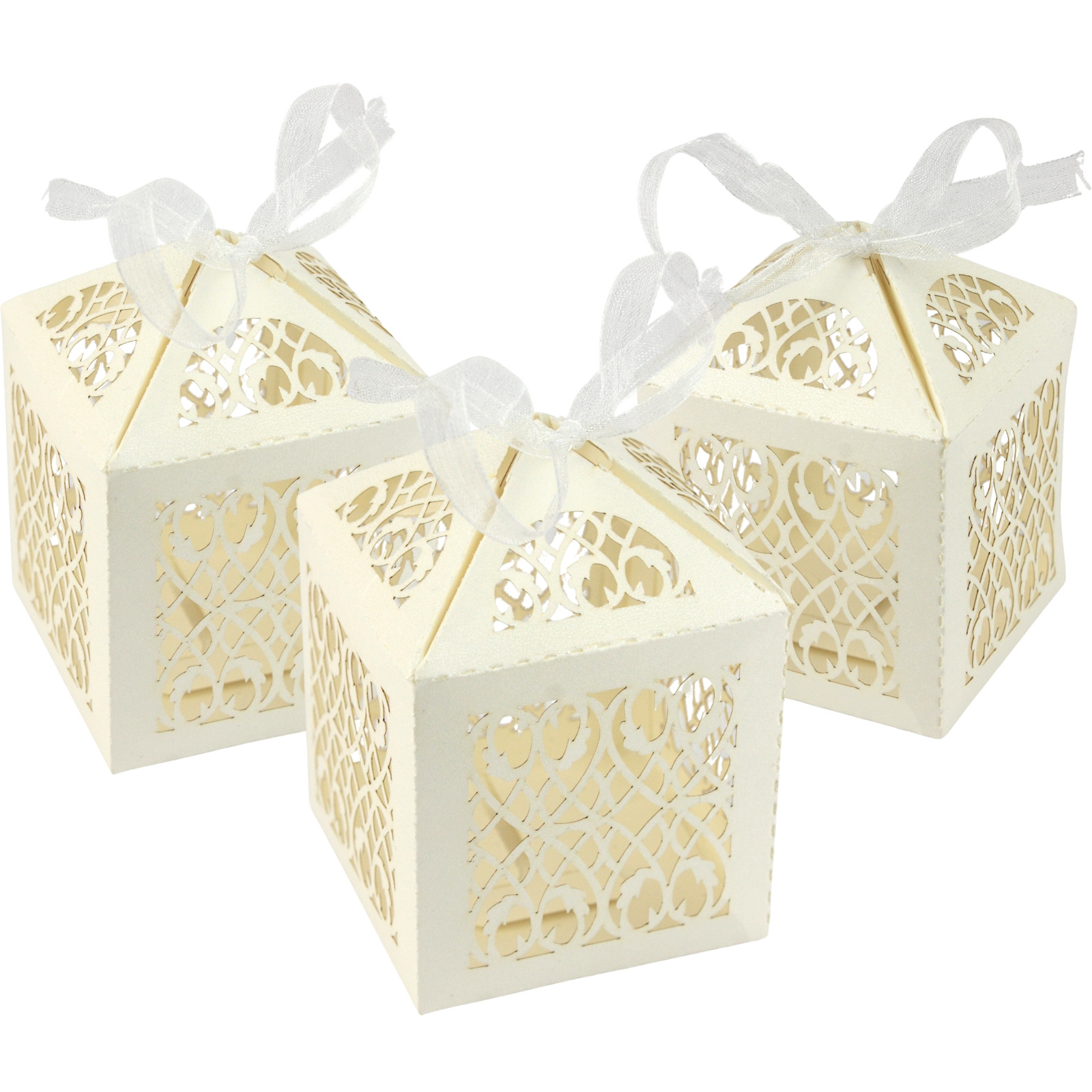 White Pearl Lantern Gift Boxes With Ribbon (Pack of 6) - Discount Party ...