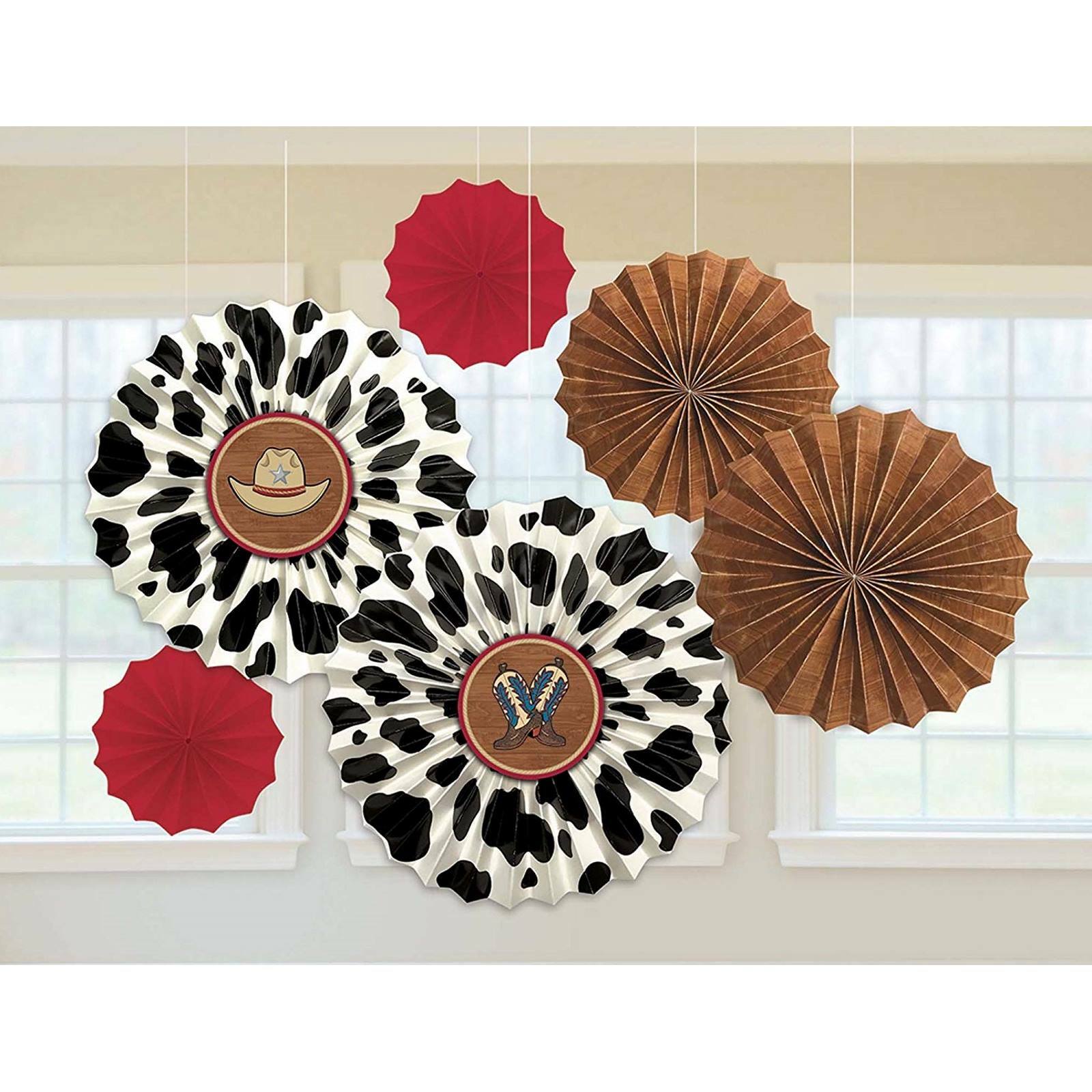 Western Cowboy Paper Fan Decorations (Pack of 6) - Discount Party Supplies
